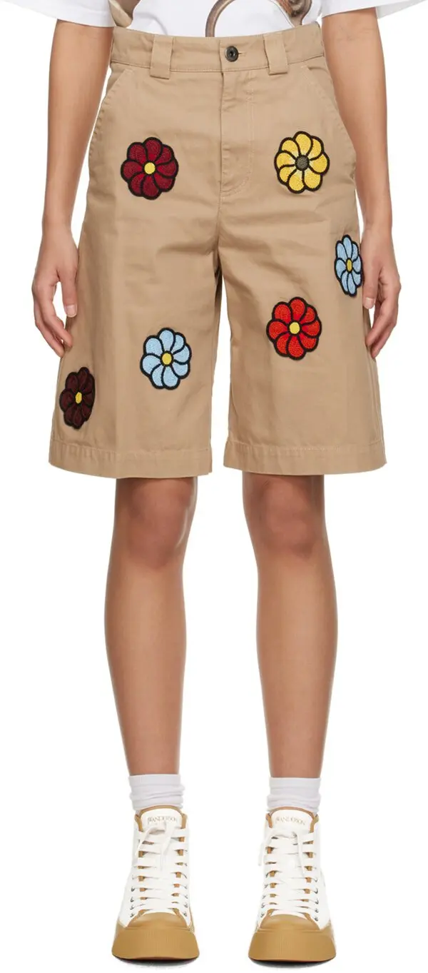 Moncler Embroidered Flower Bermuda Shorts