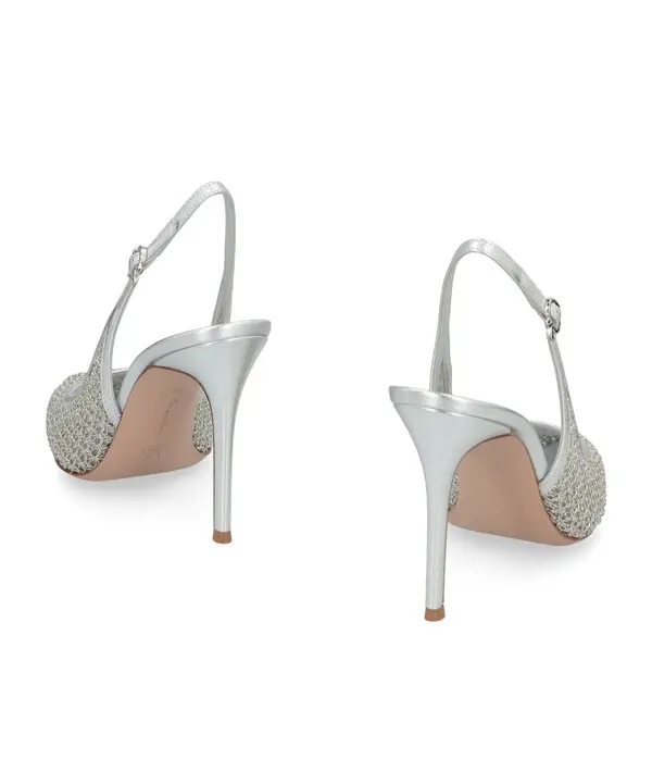 GIANVITO ROSSI Slingback Mesh Stiletto Heel Pumps - Silver