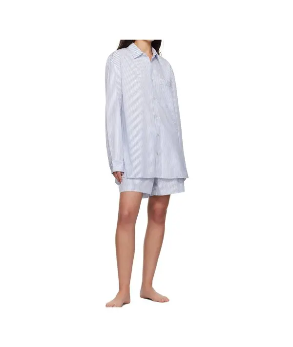 TEKLA Striped Poplin Pajama Shirt - Light Blue