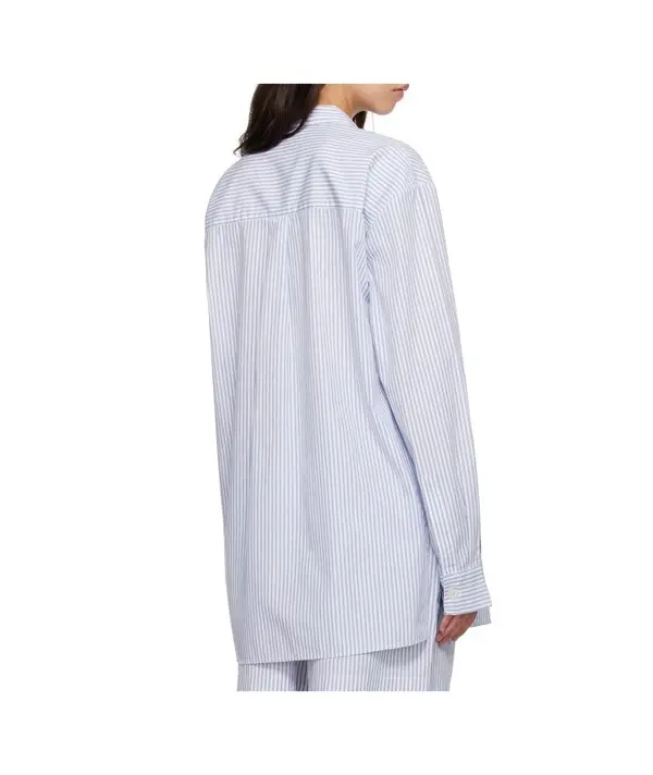 TEKLA Striped Poplin Pajama Shirt - Light Blue