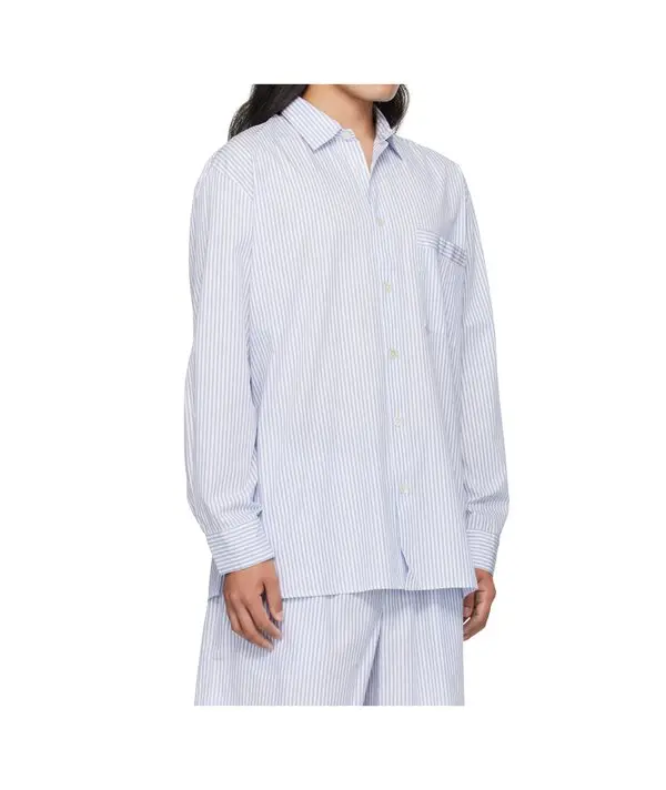 TEKLA Striped Poplin Pajama Shirt - Light Blue