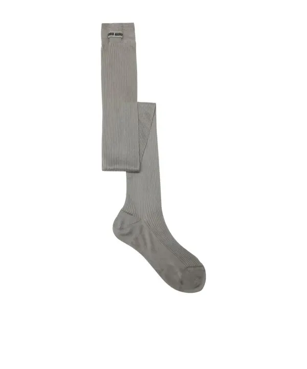 Miu Miu Ribbed Hold-ups - Grey