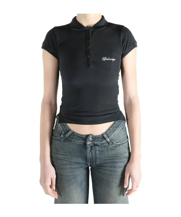 Balenciaga Logo Embroidered Cropped Polo Shirt