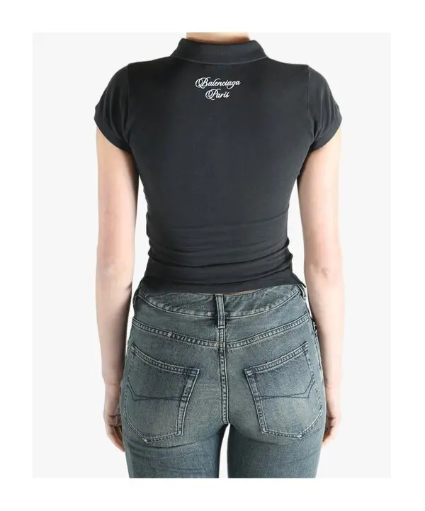 Balenciaga Logo Embroidered Cropped Polo Shirt
