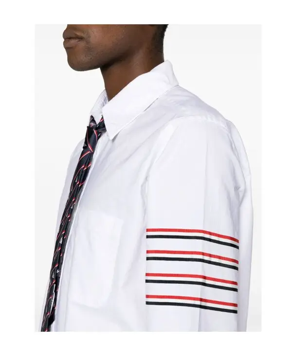 Thom Browne 4-bar Stripe Detailed Buttoned Shirt - White
