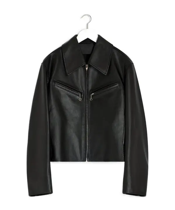 LEMAIRE Boxy Leather Zip-up Blouson - Mocha