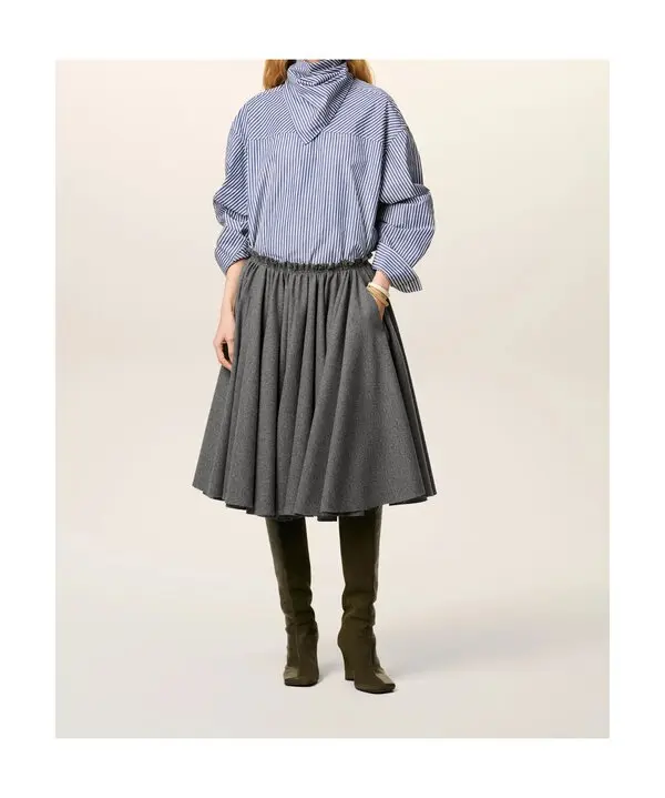 AMI Paris Elastic Waist Midi Corolla Skirt