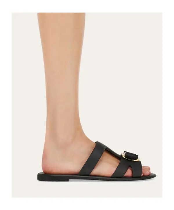 FERRAGAMO Vara Plate Strappy Slides - Black