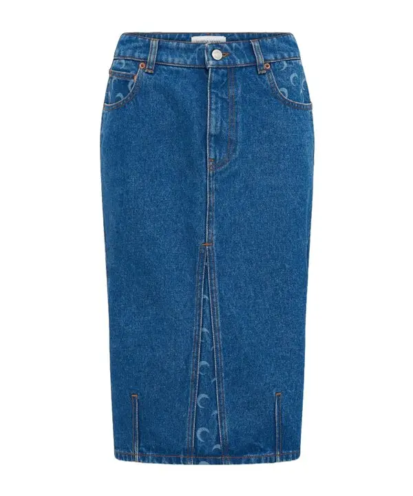 MARINE SERRE Moon Laser Wash Denim Knee-length Skirt