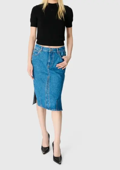 MARINE SERRE Moon Laser Wash Denim Knee-length Skirt