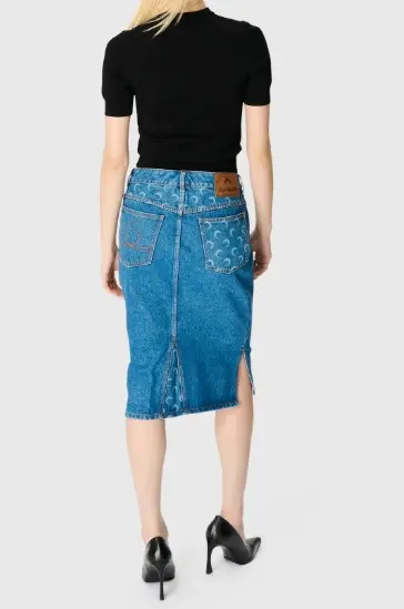 MARINE SERRE Moon Laser Wash Denim Knee-length Skirt