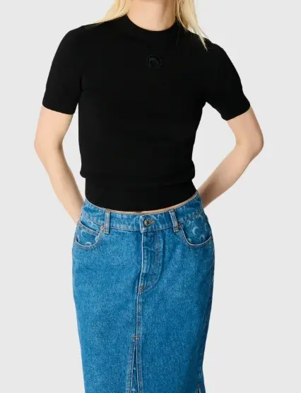 MARINE SERRE Moon Laser Wash Denim Knee-length Skirt