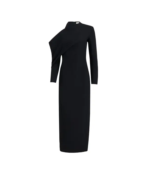 Khaite Long-sleeved Asymmetrical Draped Maxi Dress - Black