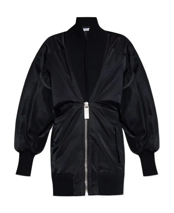 Off-White Ruched Puff-sleeved Dress