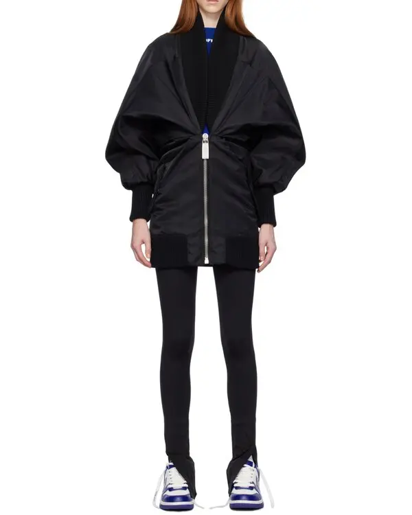Off-White Ruched Puff-sleeved Dress