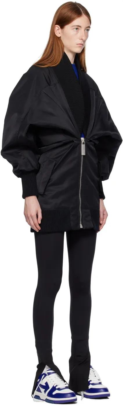Off-White Ruched Puff-sleeved Dress