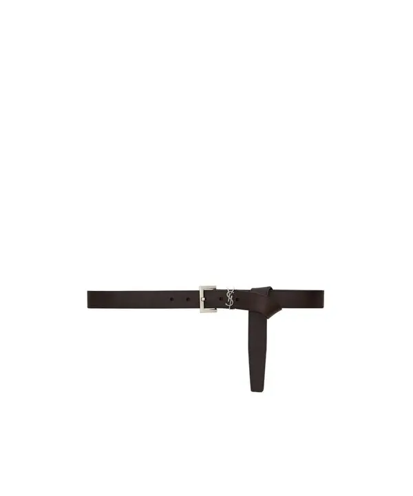 Saint Laurent Cassandre Logo Plaque Belt - Brown