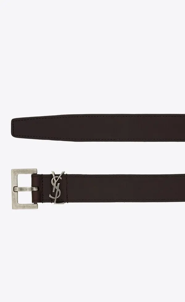 Saint Laurent Cassandre Logo Plaque Belt - Brown