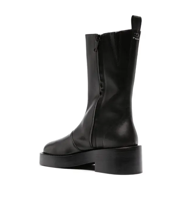 COURREGES Courrèges Round-toe Zip-up Low Heel Ankle Boots - Black