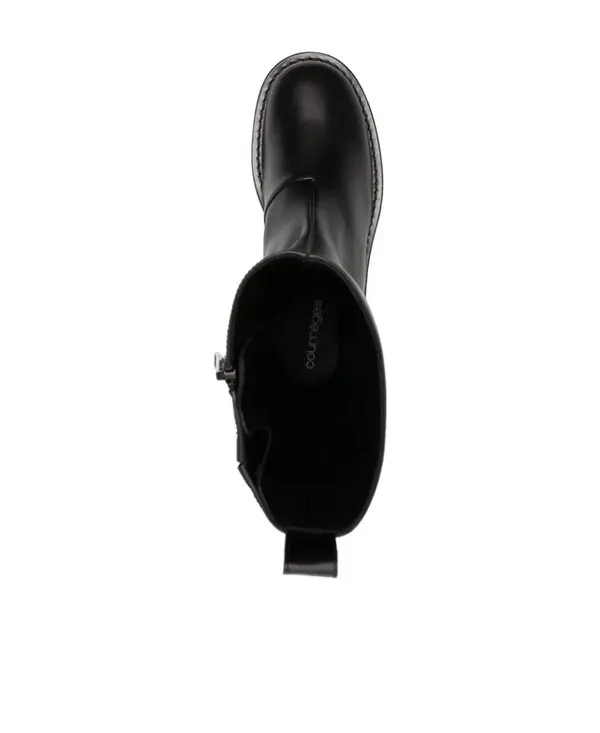 COURREGES Courrèges Round-toe Zip-up Low Heel Ankle Boots - Black