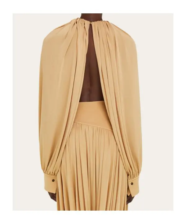 FERRAGAMO Long Sleeve Pleated Blouse With Slit Back - Blush Pink