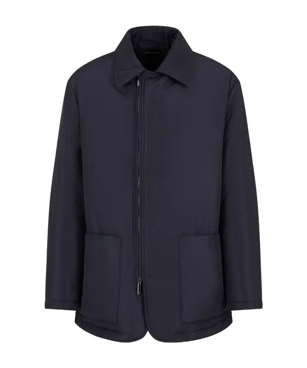 Emporio Armani Water-repellent Jacket With Classic Collar And Zipper Closure - Navy Blue