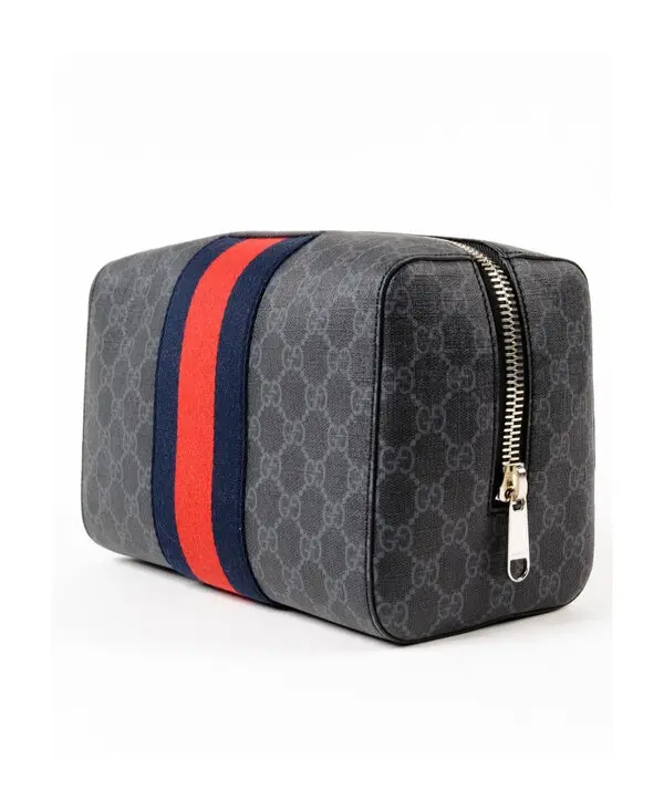 Gucci Monogram Signature Striped Toiletry Bag - Dark Gray