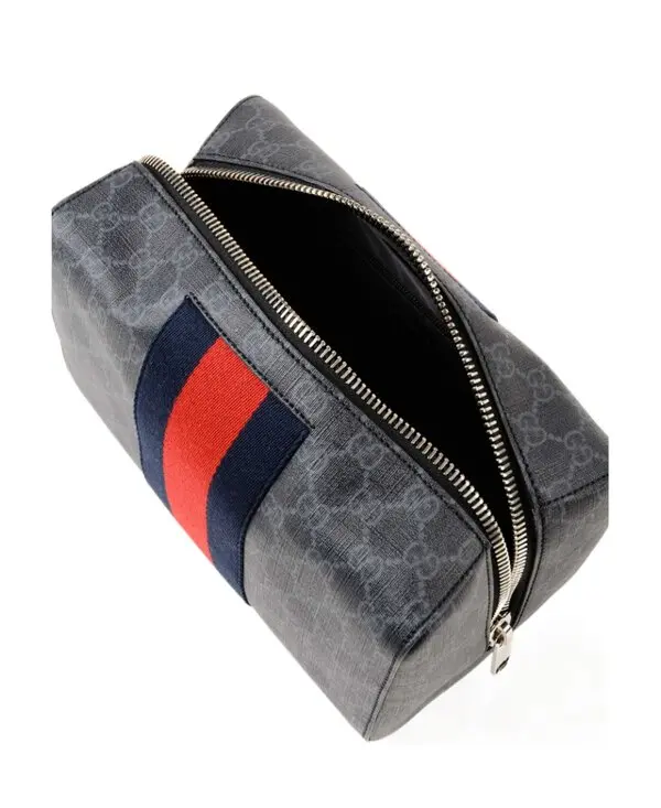 Gucci Monogram Signature Striped Toiletry Bag - Dark Gray