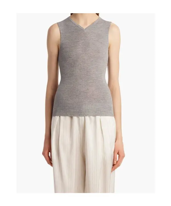 Khaite Renato Ribbed V-neck Sleeveless Top In Merino Wool - Mercury