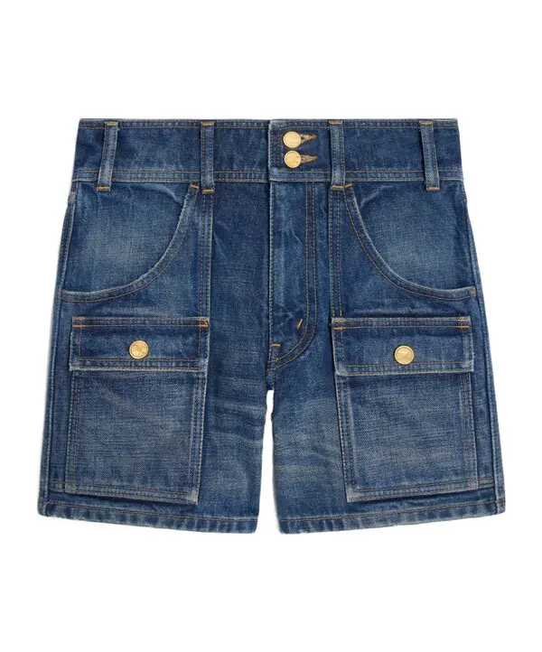 Celine Kitty Shorts In Dark Wash Denim
