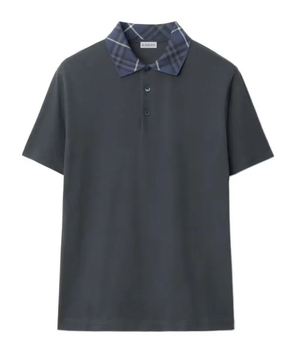 Burberry Check Printed Short Sleeved Polo Shirt - Black