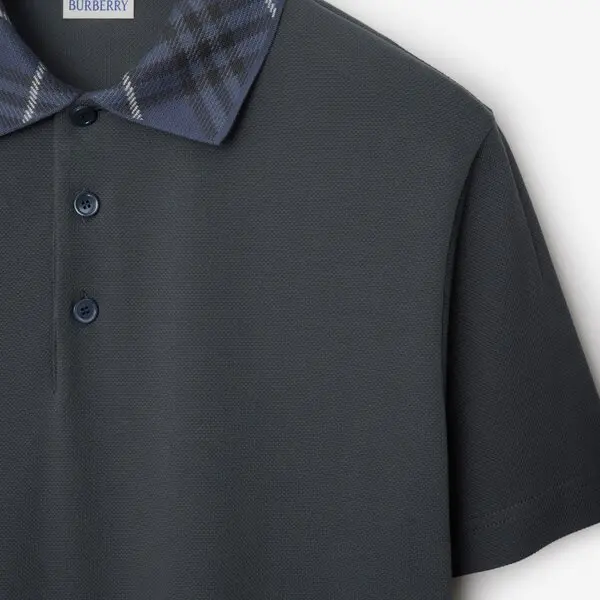 Burberry Check Printed Short Sleeved Polo Shirt - Black