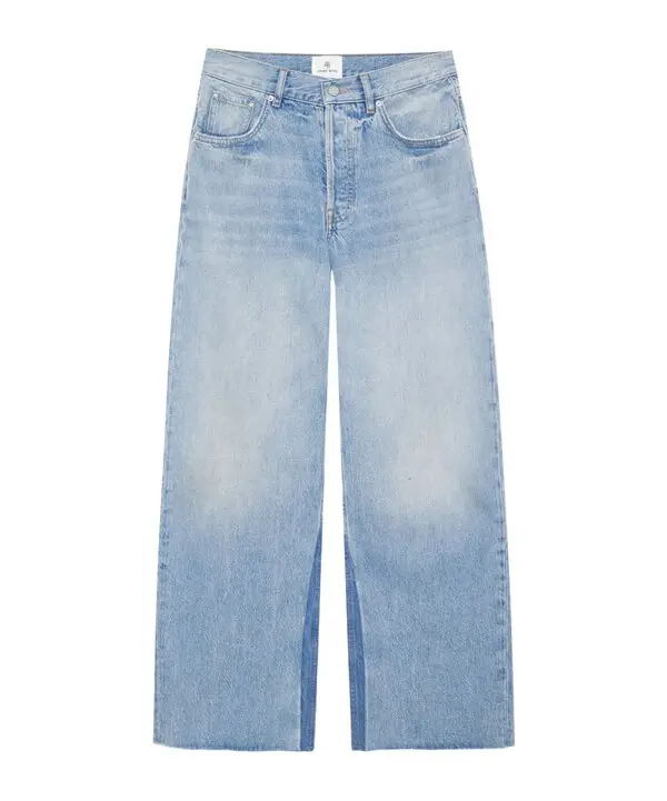 ANINE BING Manon Frayed Straight Leg Jeans - Blue