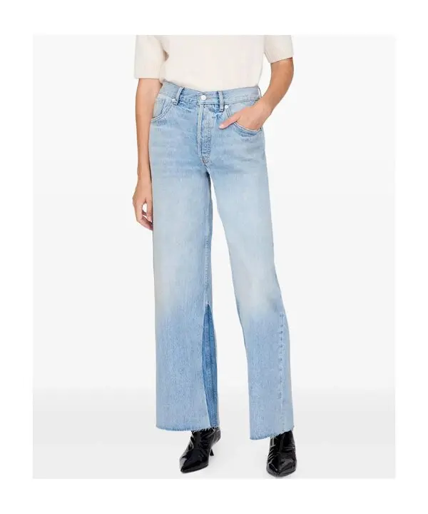 ANINE BING Manon Frayed Straight Leg Jeans - Blue