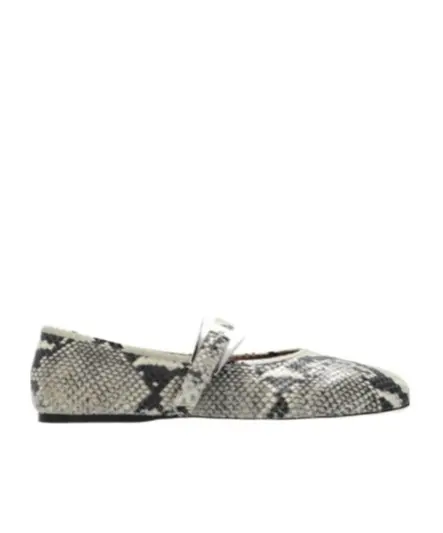 Paris Texas Sveva Embossed Buckle Ballet Flat Shoes - Gray