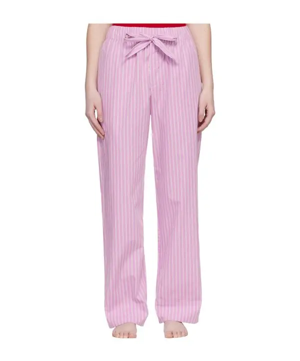 TEKLA Drawstring Striped Pajama Pants - Purple Pink