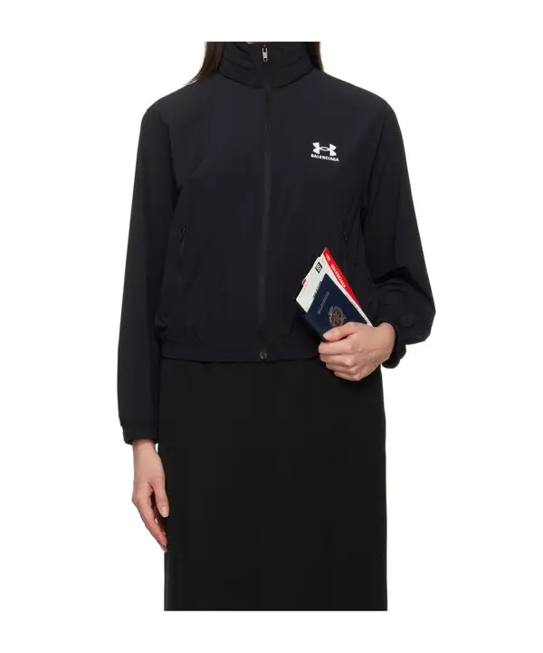 Balenciaga Logo Printed Zip-up Windbreaker - Black