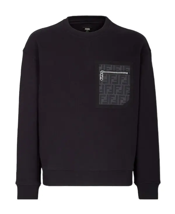 Fendi Long-sleeved Crewneck Sweatshirt With Ff Pattern Pocket