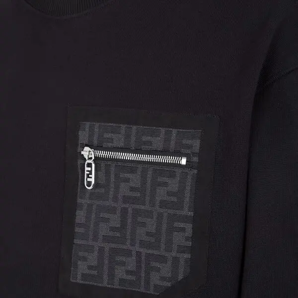 Fendi Long-sleeved Crewneck Sweatshirt With Ff Pattern Pocket