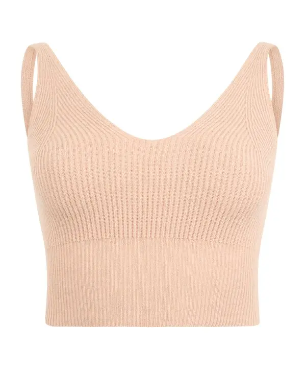 Peserico Ribbed Knit U-neck Cropped Tank Top - Nude