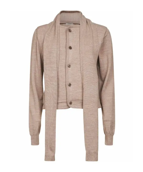 LEMAIRE Buttoned Knitted Cardigan With Integrated Scarf