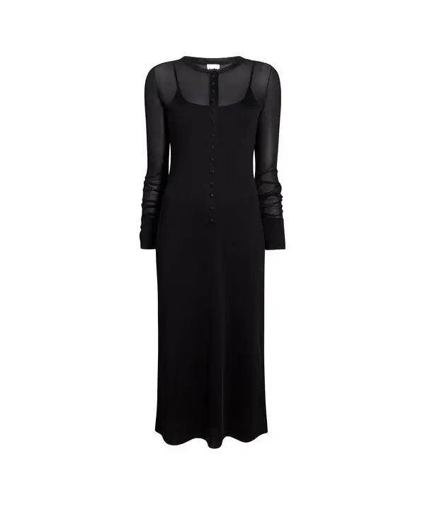 Khaite Long Sleeve Buttoned Dress With Petticoat - Black