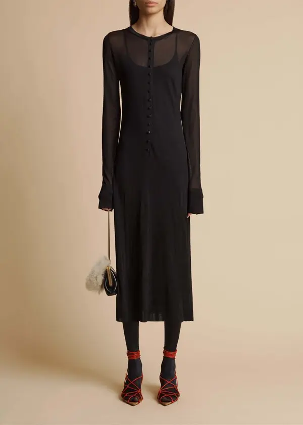 Khaite Long Sleeve Buttoned Dress With Petticoat