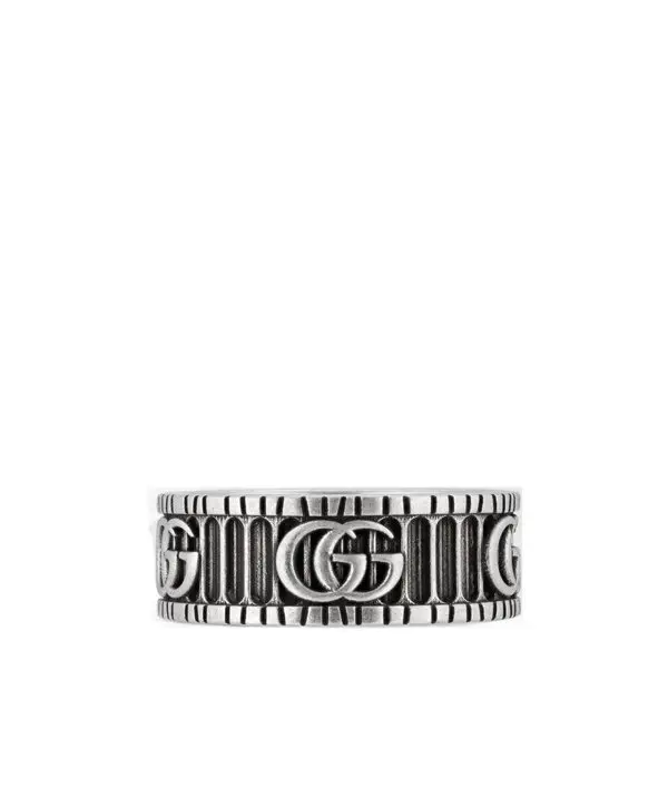 Gucci Gg Marmont Wide Sterling Silver Ring - Gray