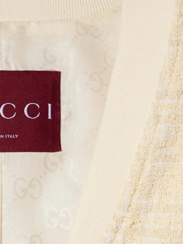 Gucci Check Tweed Jacket With Interlocking G Button - Ivory
