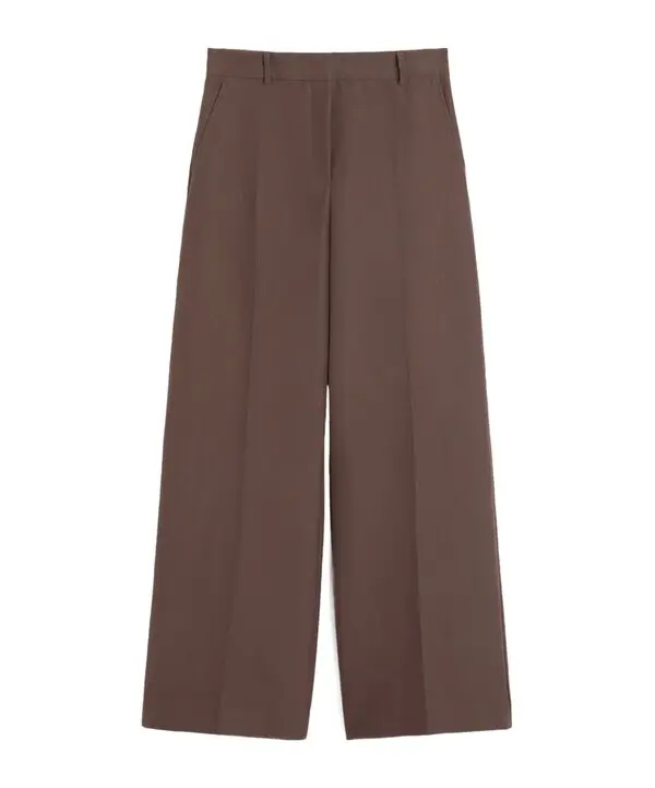 Max Mara Technical Cotton Palazzo Trousers - Chocolate-colored