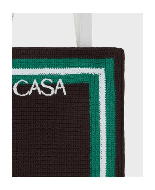 Casablanca Logo Embroidered Crochet Knit Top Handle Bag