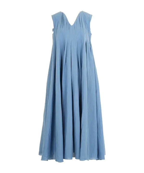 Max Mara Sleeveless V-neck Pleated Maxi Dress - Blue