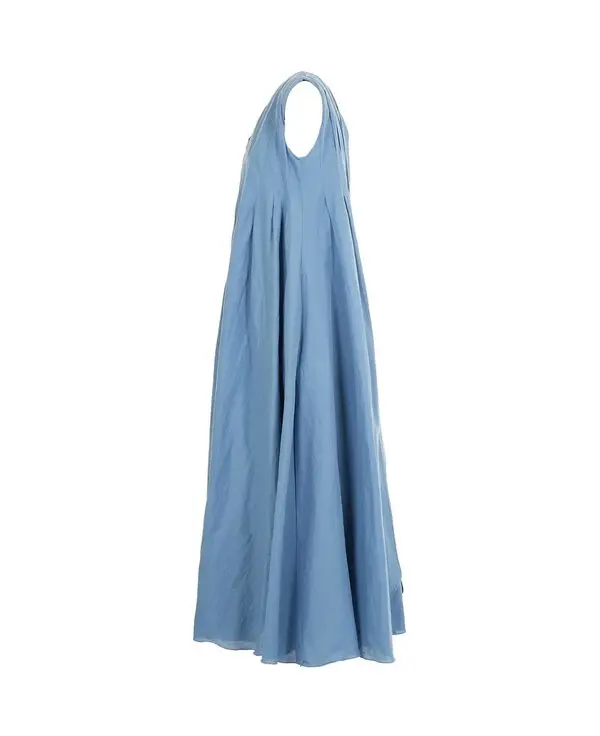 Max Mara Sleeveless V-neck Pleated Maxi Dress - Blue