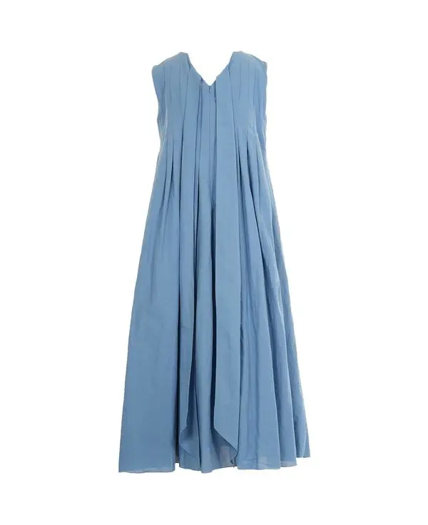 Max Mara Sleeveless V-neck Pleated Maxi Dress - Blue